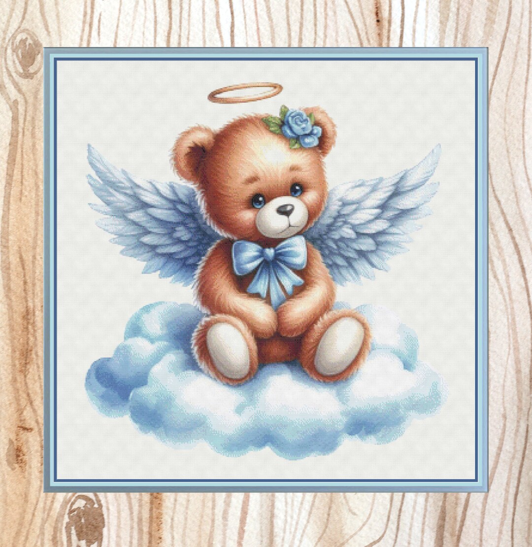 Teddy Bear With Blue Wings. A Large Cross Stitch. PDF Download Pattern ...