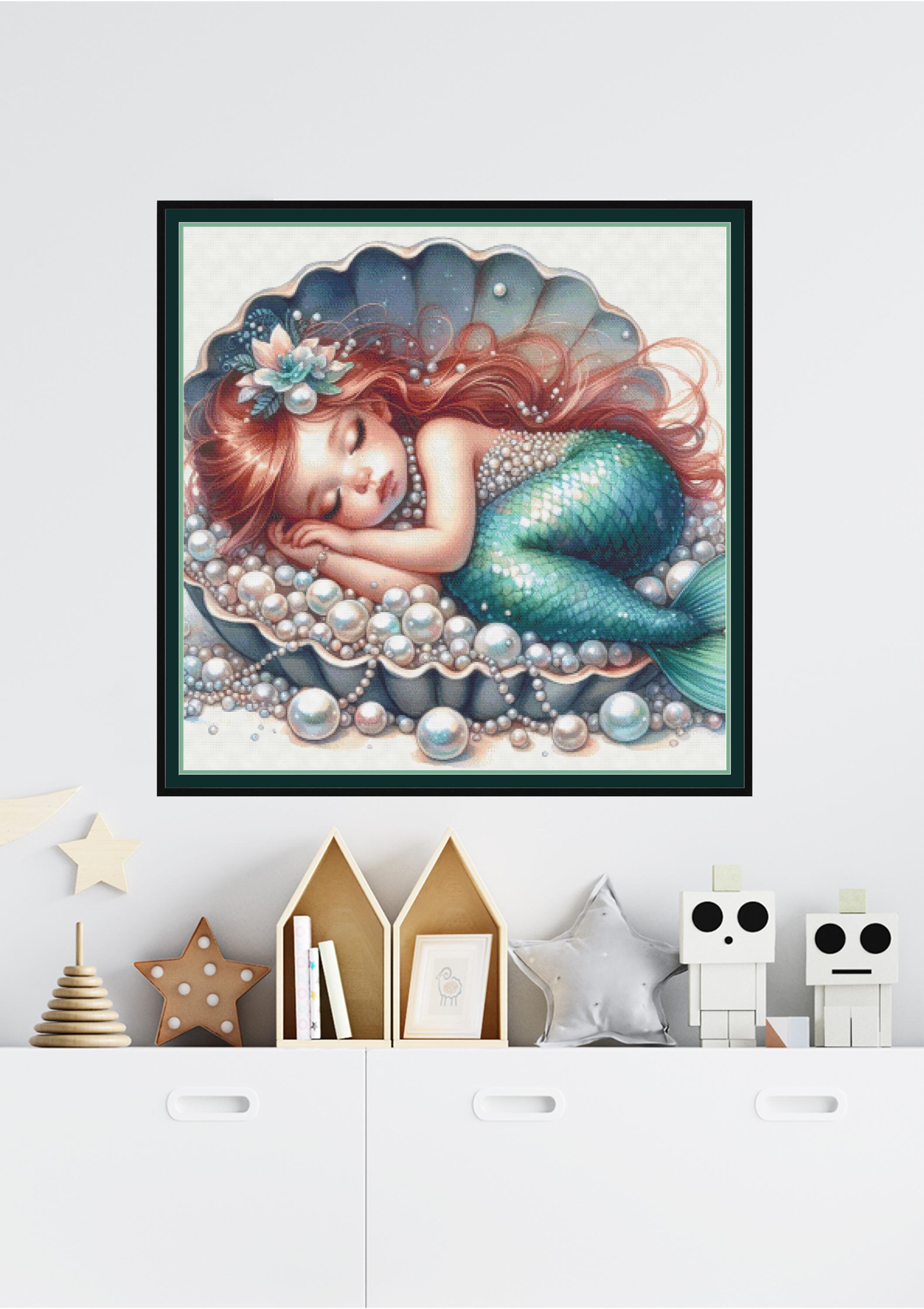 Watercolor. Mermaid Child Sleeping. Large Cross Stitch. Pattern Keeper ...