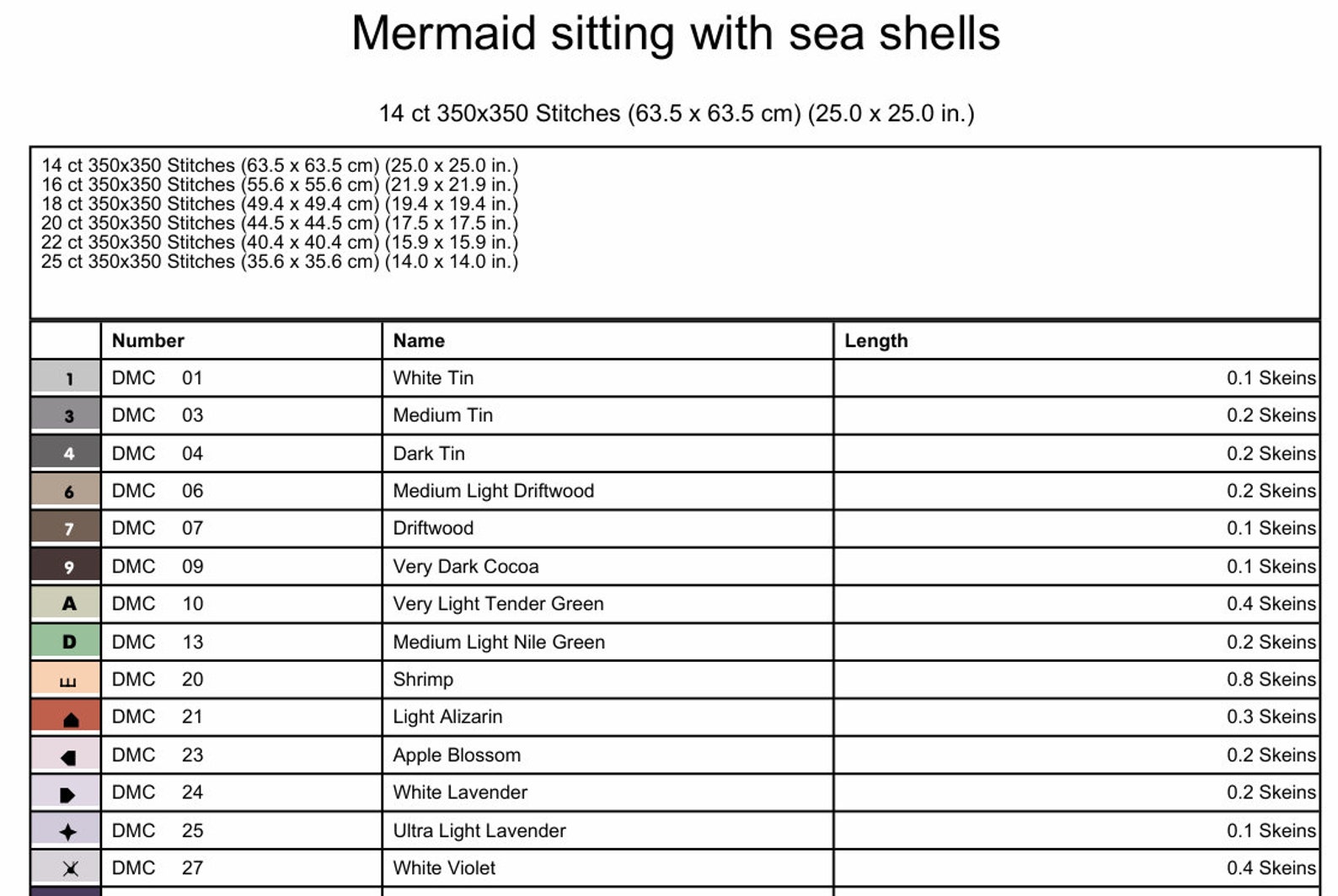 Watercolor Mermaid. Large Cross Stitch. PDF Download Pattern/charts ...