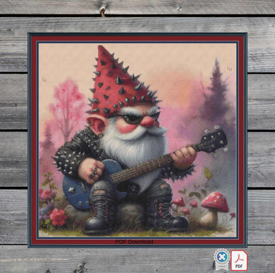 Punk Rocker Gnome, Watercolor. Large Cross Stitch. Pattern Keeper ...