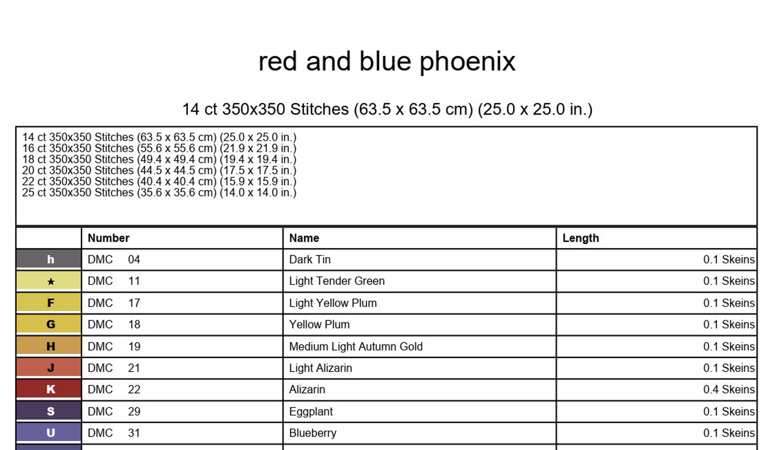 Red and Blue Phoenix. A Large Cross Stitch, 350w X 350h Stitches. PDF ...