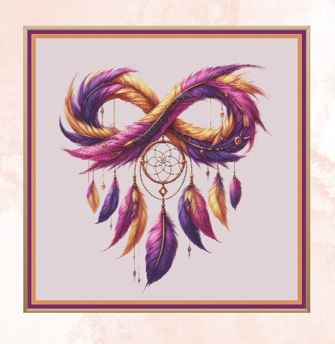 Purple and Gold Infinity Symbol With Dreamcatcher. A Large Cross Stitch ...