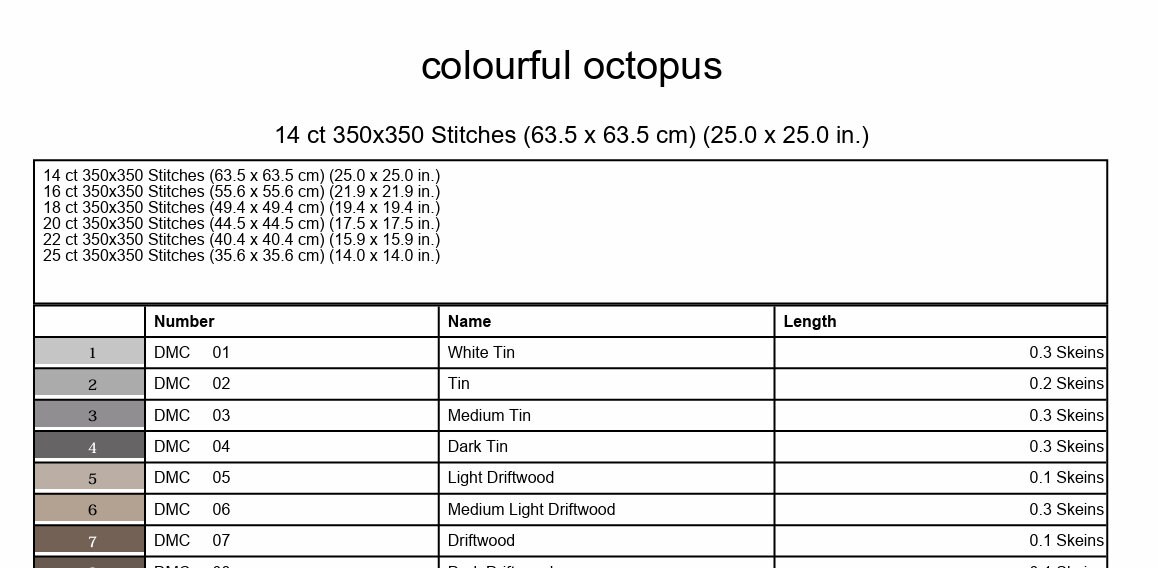 Colourful Octopus, Large Counter Cross Stitch. PDF Download Pattern ...