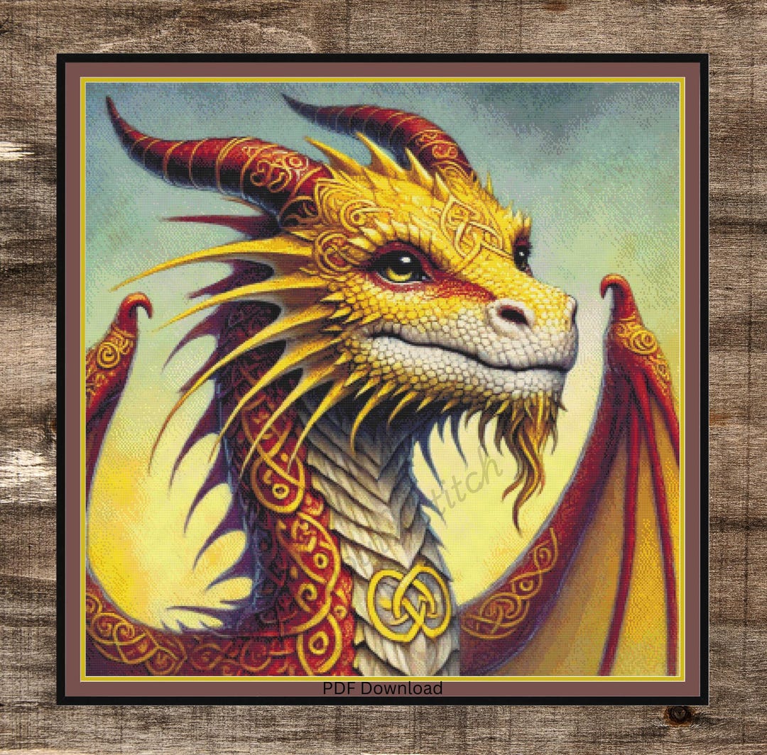 Watercolour, Yellow and Red Dragon. Large Cross Stitch. Pattern Keeper ...