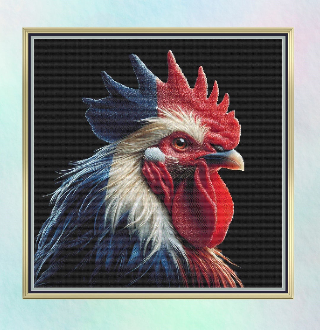 Gallic Rooster With the French Flag. Large Cross Stitch, 285w X 285h ...