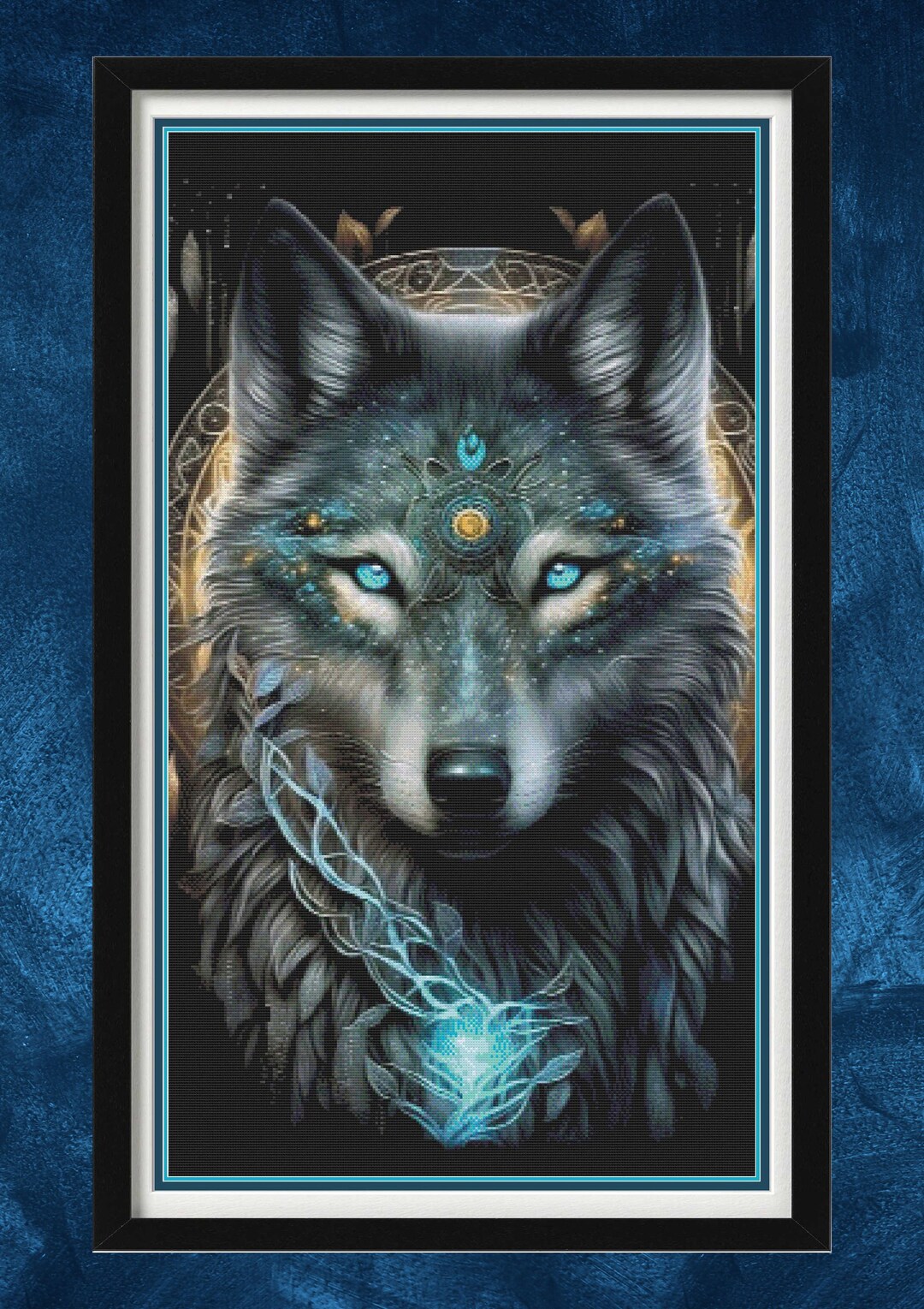 Wolf With Blue Eyes. Large Cross Stitch, 230w X 408h Stitches. PDF ...