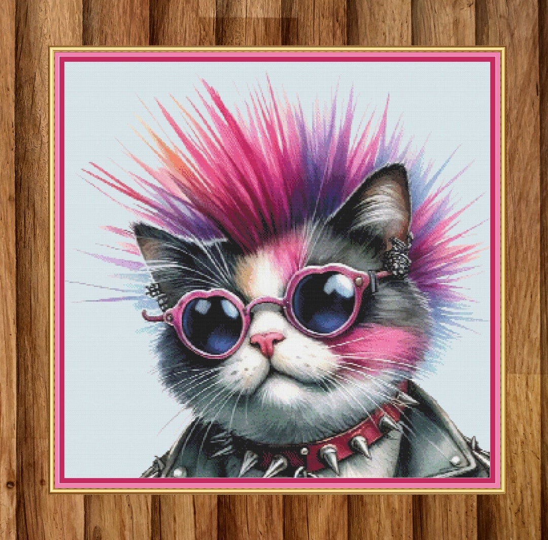 Punk Rocker Cat, Watercolor. Large Cross Stitch. PDF Download Pattern ...