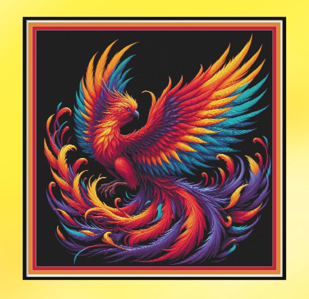 Colourful Phoenix. Large Cross Stitch. PDF Download Pattern/charts. DMC ...