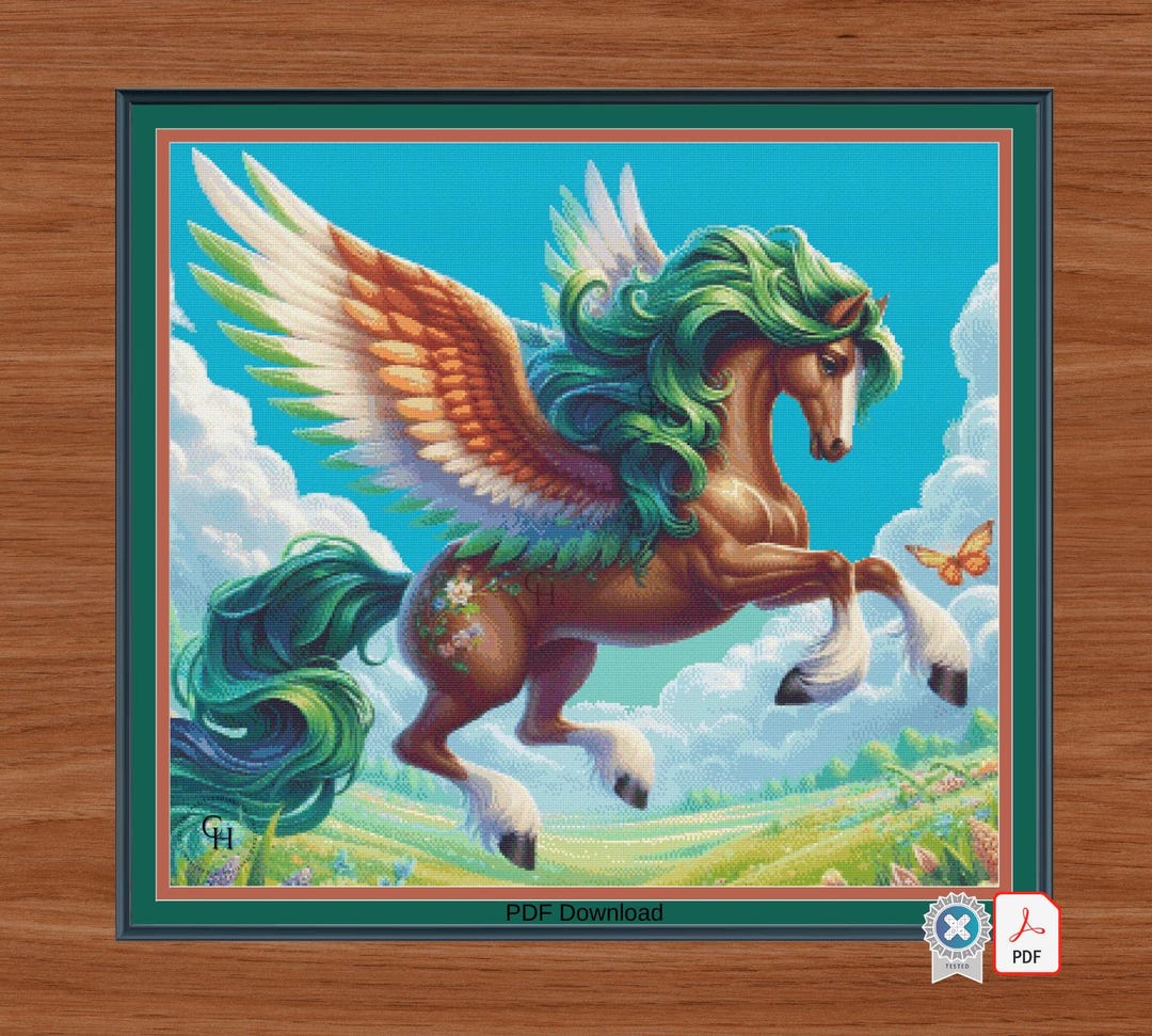 A Brown and Green Pegasus. Large Cross Stitch. Pattern Keeper/markup ...