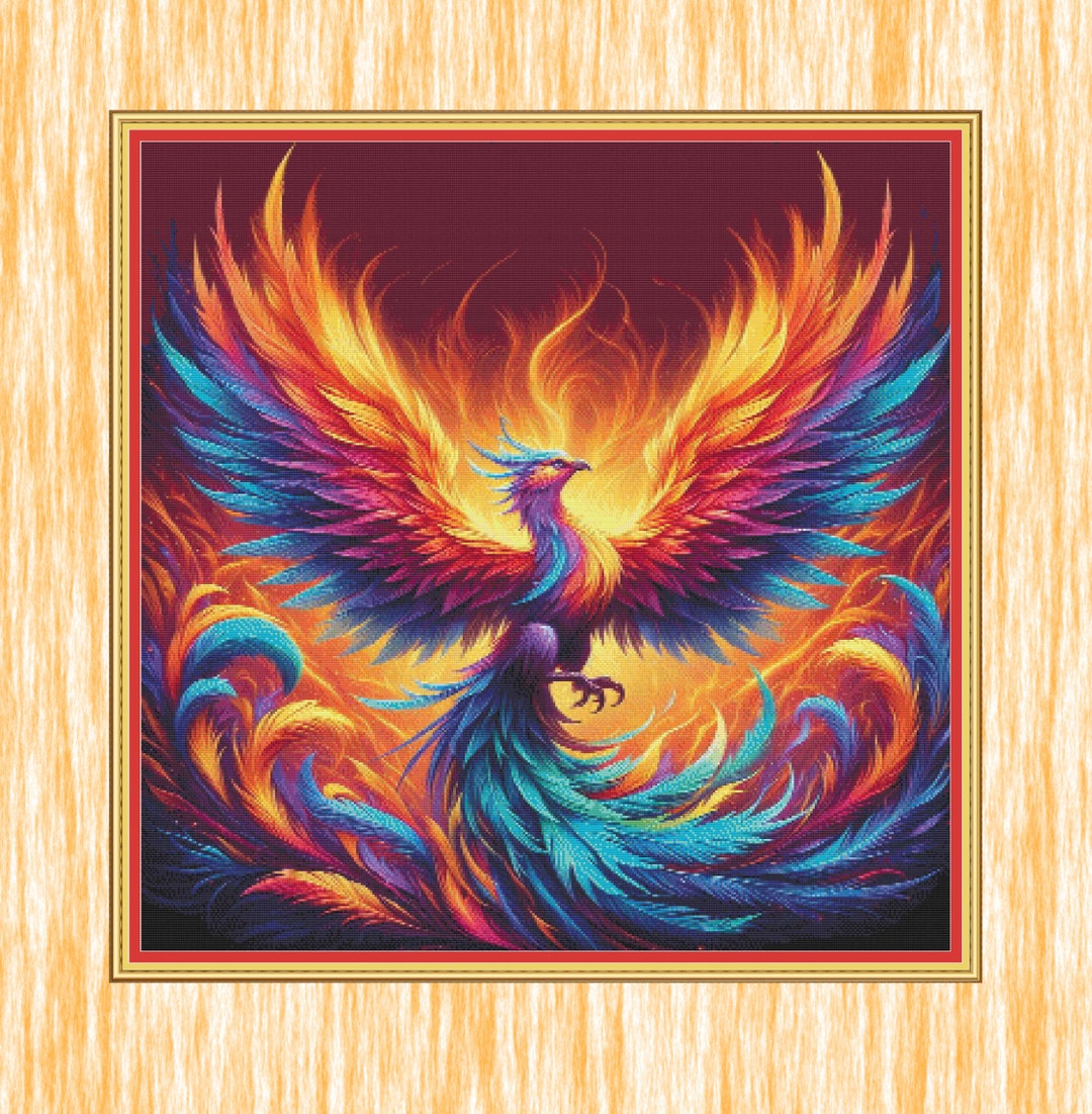 Red and Blue Phoenix. A Large Cross Stitch, 350w X 350h Stitches. PDF ...