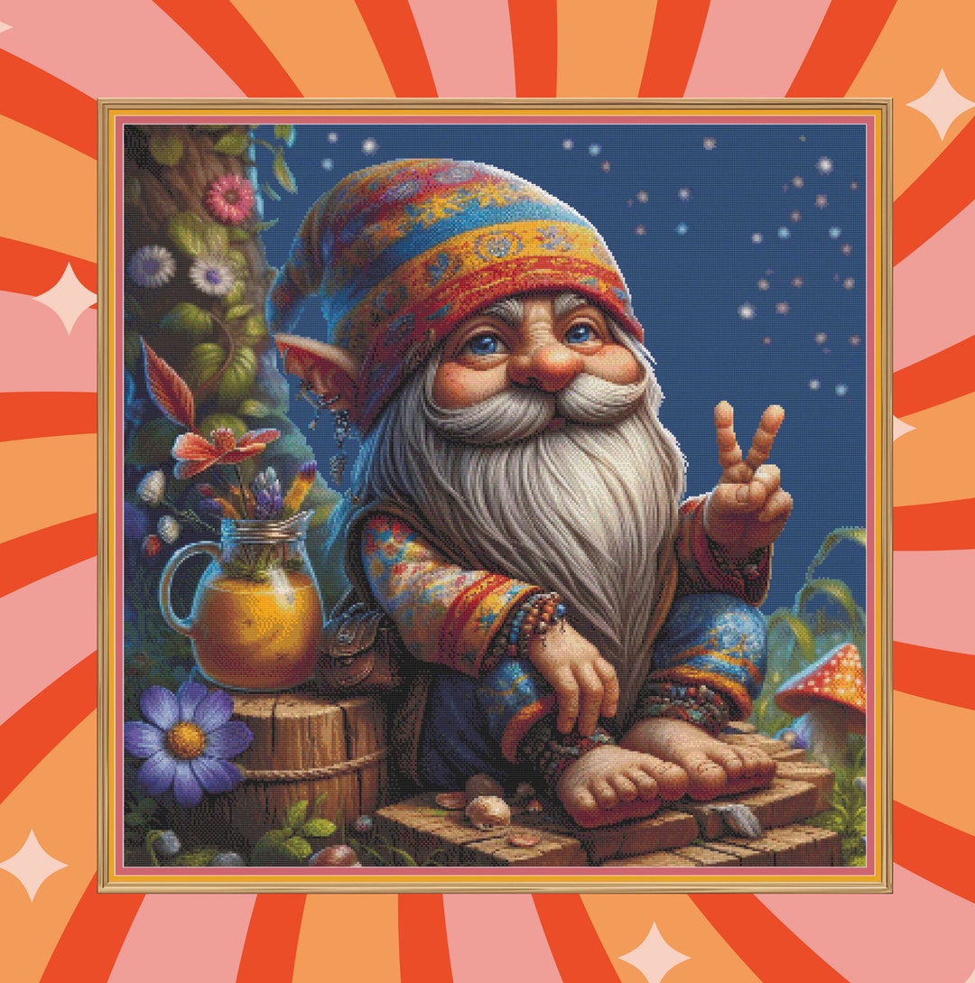 Watercolour Hippie Gnome. Large Cross Stitch. PDF Download Pattern ...