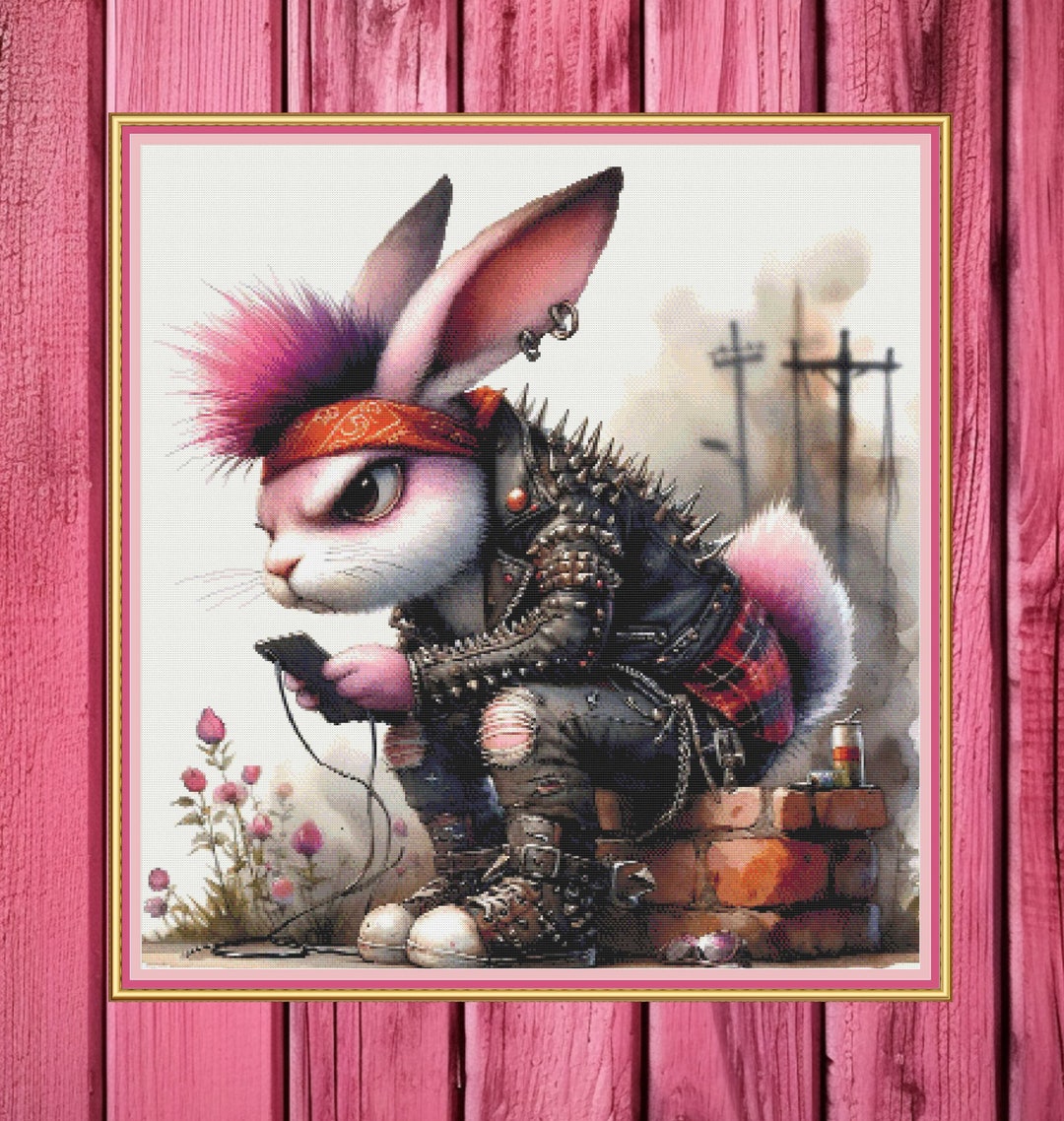 Watercolor Punk Rabbit. Large Cross Stitch. PDF Download Pattern/charts ...