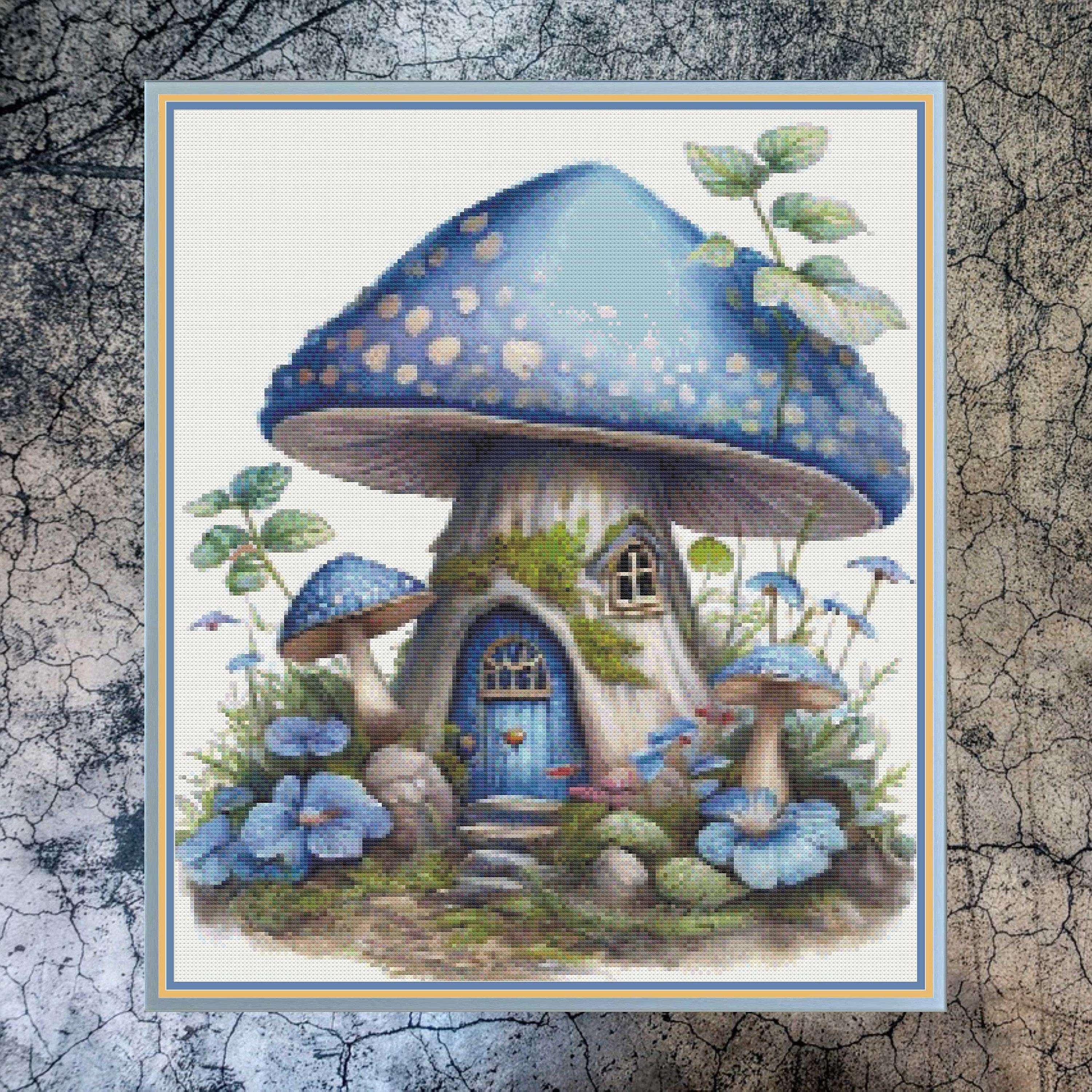 Blue Mushroom House. A Large Counter Cross Stitch. PDF Download Pattern ...