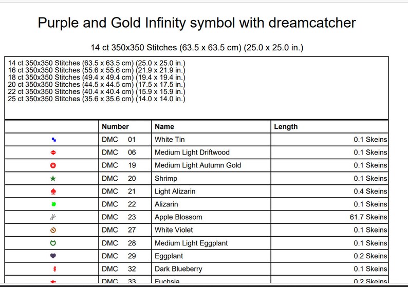 Purple and Gold Infinity Symbol With Dreamcatcher. A Large Cross Stitch ...