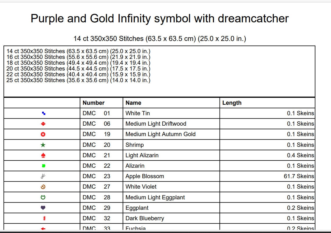 Purple and Gold Infinity Symbol With Dreamcatcher. A Large Cross Stitch ...