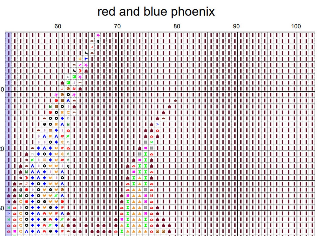 Red and Blue Phoenix. A Large Cross Stitch, 350w X 350h Stitches. PDF ...