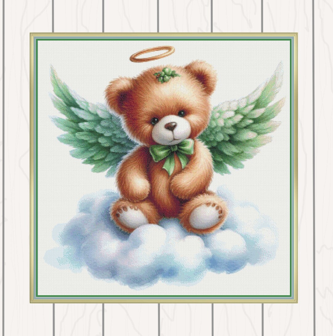 Teddy Bear With Green Wings. Large Cross Stitch. PDF Download Pattern ...