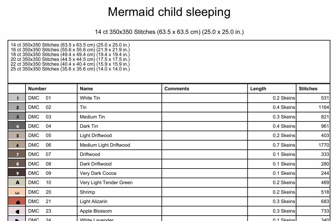 Watercolor. Mermaid Child Sleeping. Large Cross Stitch. Pattern Keeper ...