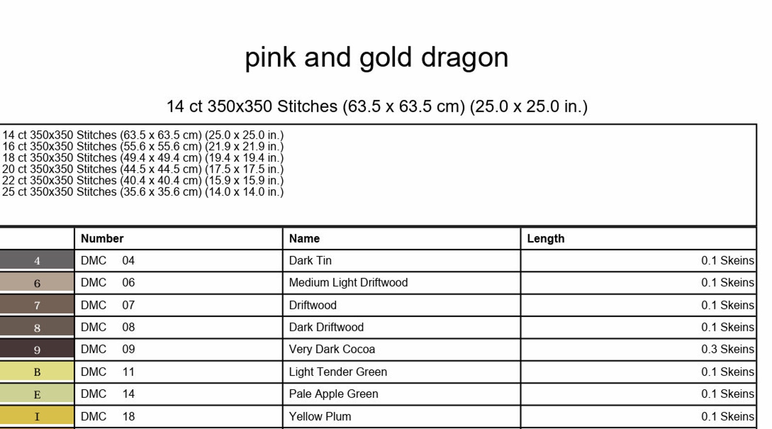 A Pink and Gold Dragon. A Large Counter Cross Stitch. PDF Download ...
