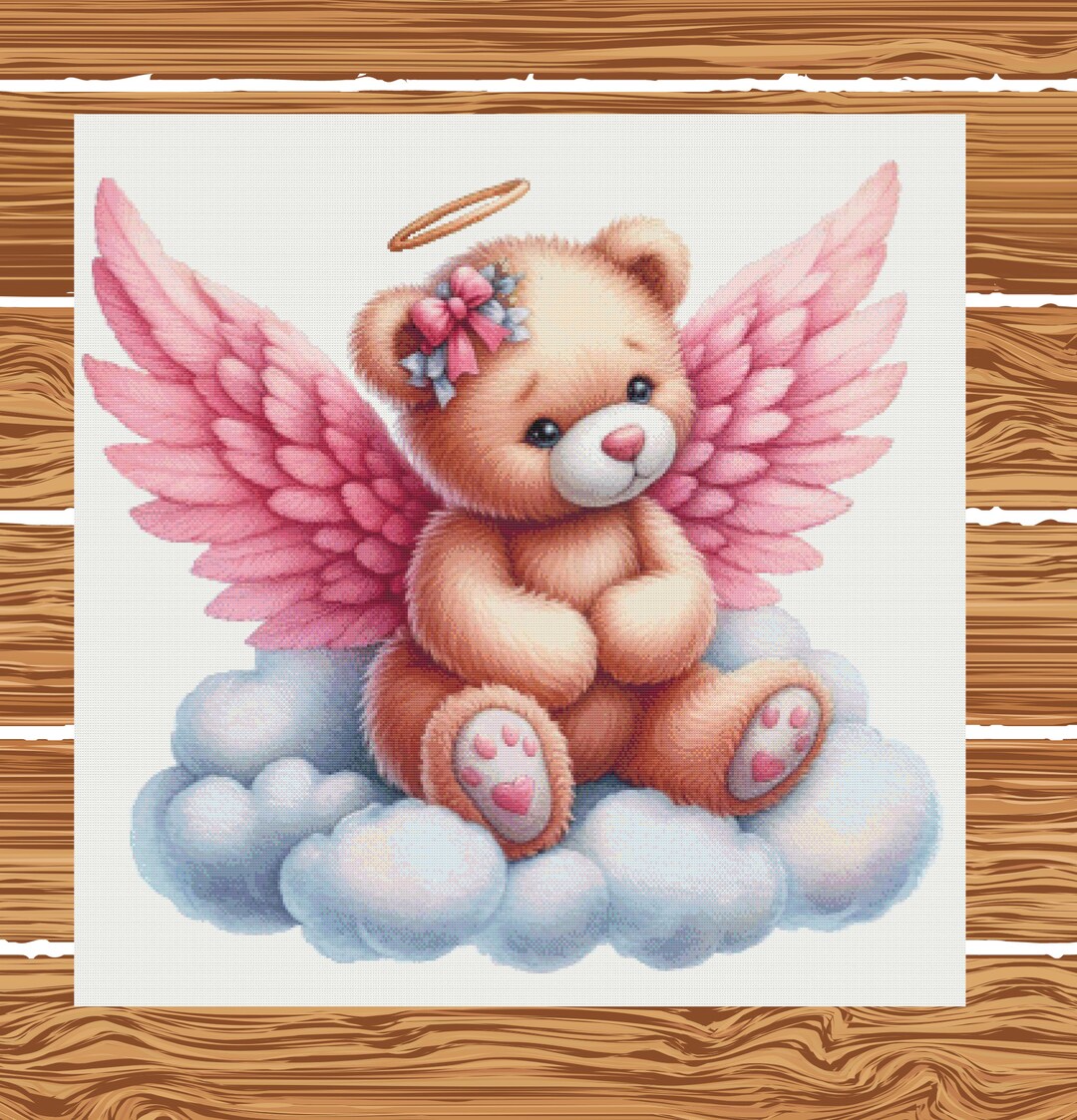 Large Teddy Bear, With Pink Wings, Cross Stitch. PDF Download Pattern ...
