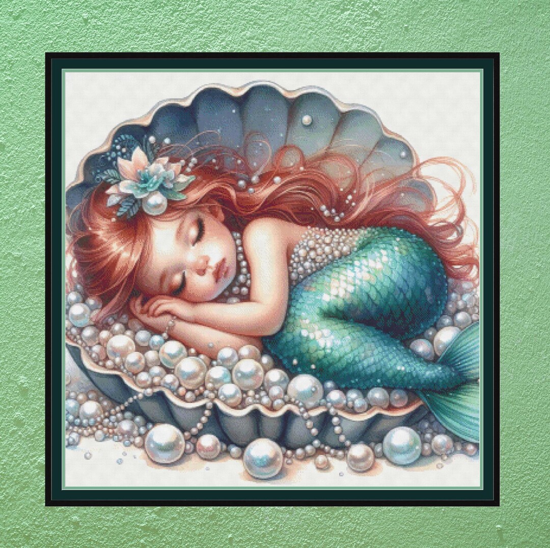 Watercolor. Mermaid Child Sleeping. Large Cross Stitch. Pattern Keeper ...