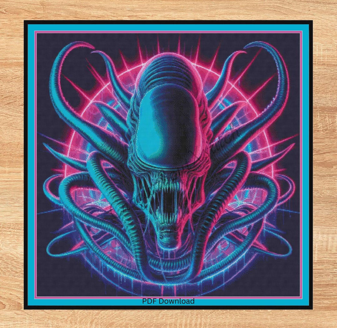 Neon Xenomorph (2) Large Cross Stitch. Pattern Keeper/markup Compatible ...