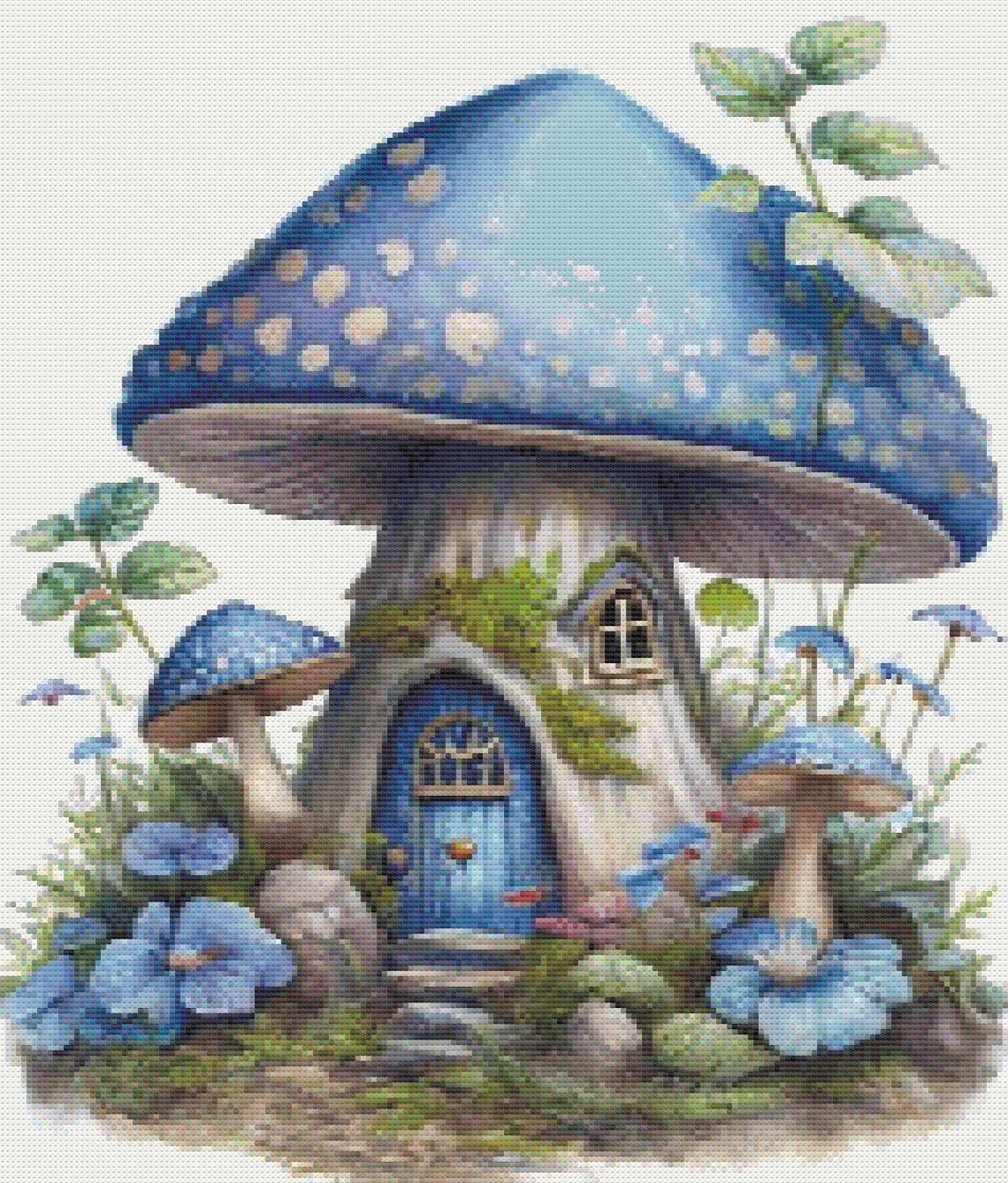 Blue Mushroom House. A Large Counter Cross Stitch. PDF Download Pattern ...