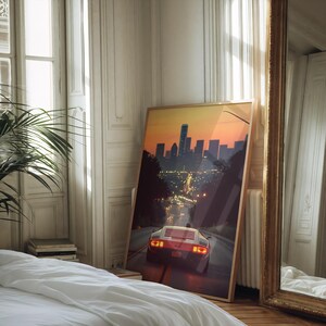 Vintage Lamborghini Poster Print Classic Car Art Decor Urban Sunset ...