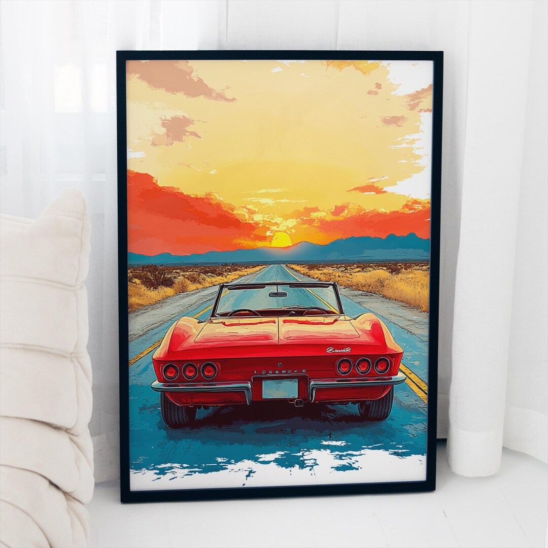 Vintage Red Corvette C2 Poster Print Classic American Muscle Car Art ...