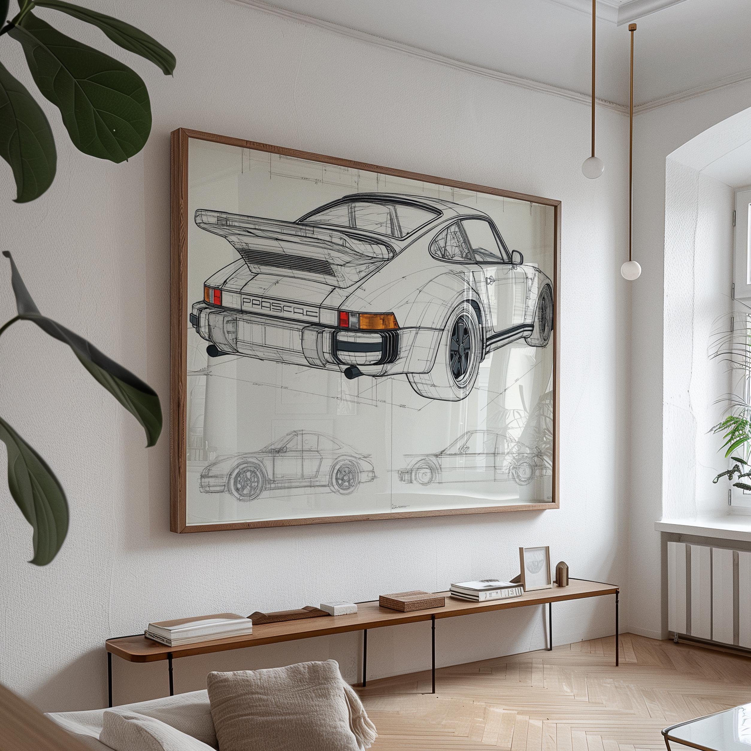 Porsche 911 Blueprint Poster Print Classic Car Wall Art Retro ...