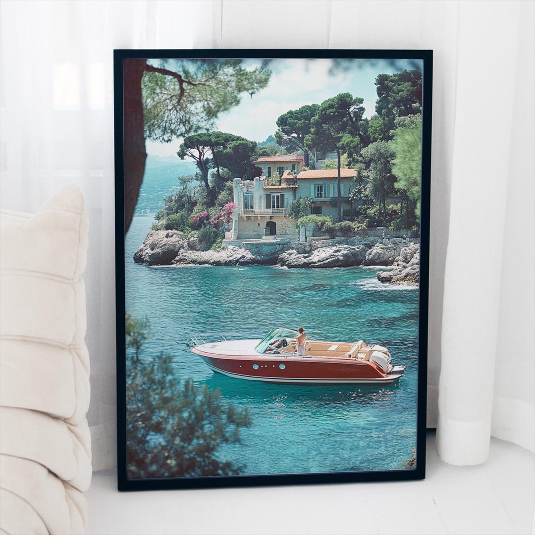 Riva Boat Sea View Poster Print French Riviera Art Vintage Nautical ...