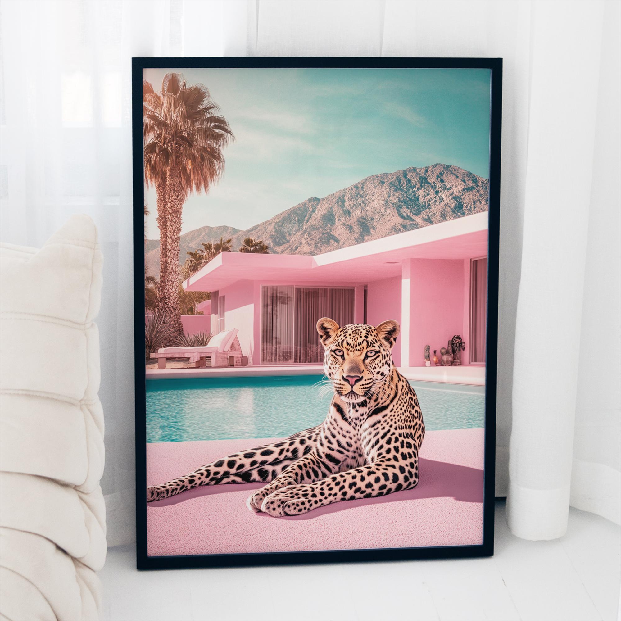 Hyper-realistic Leopard Poster Print – Wild Animal Art in Retro Palm ...