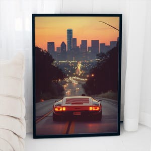 Vintage Lamborghini Poster Print Classic Car Art Decor Urban Sunset ...