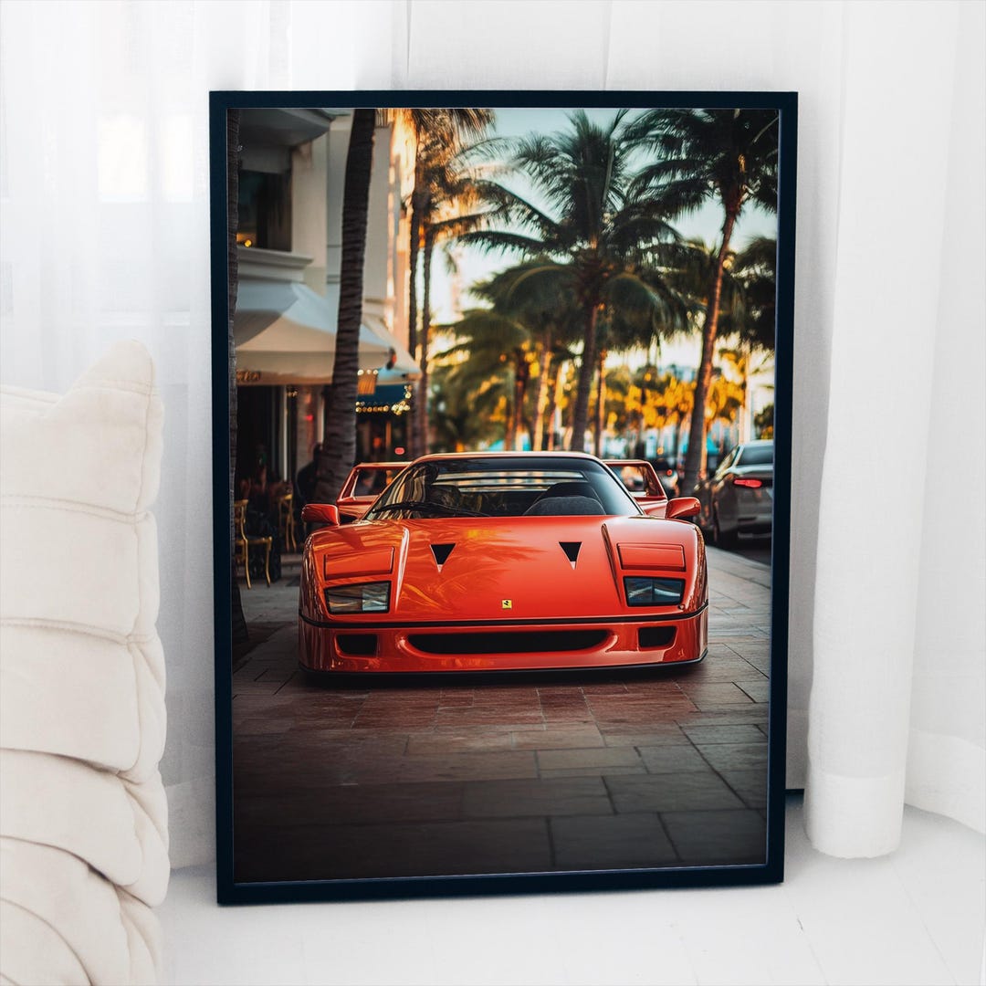 Ferrari F40 Miami Art Print - Vintage Supercar Poster - Coastal Sunset ...