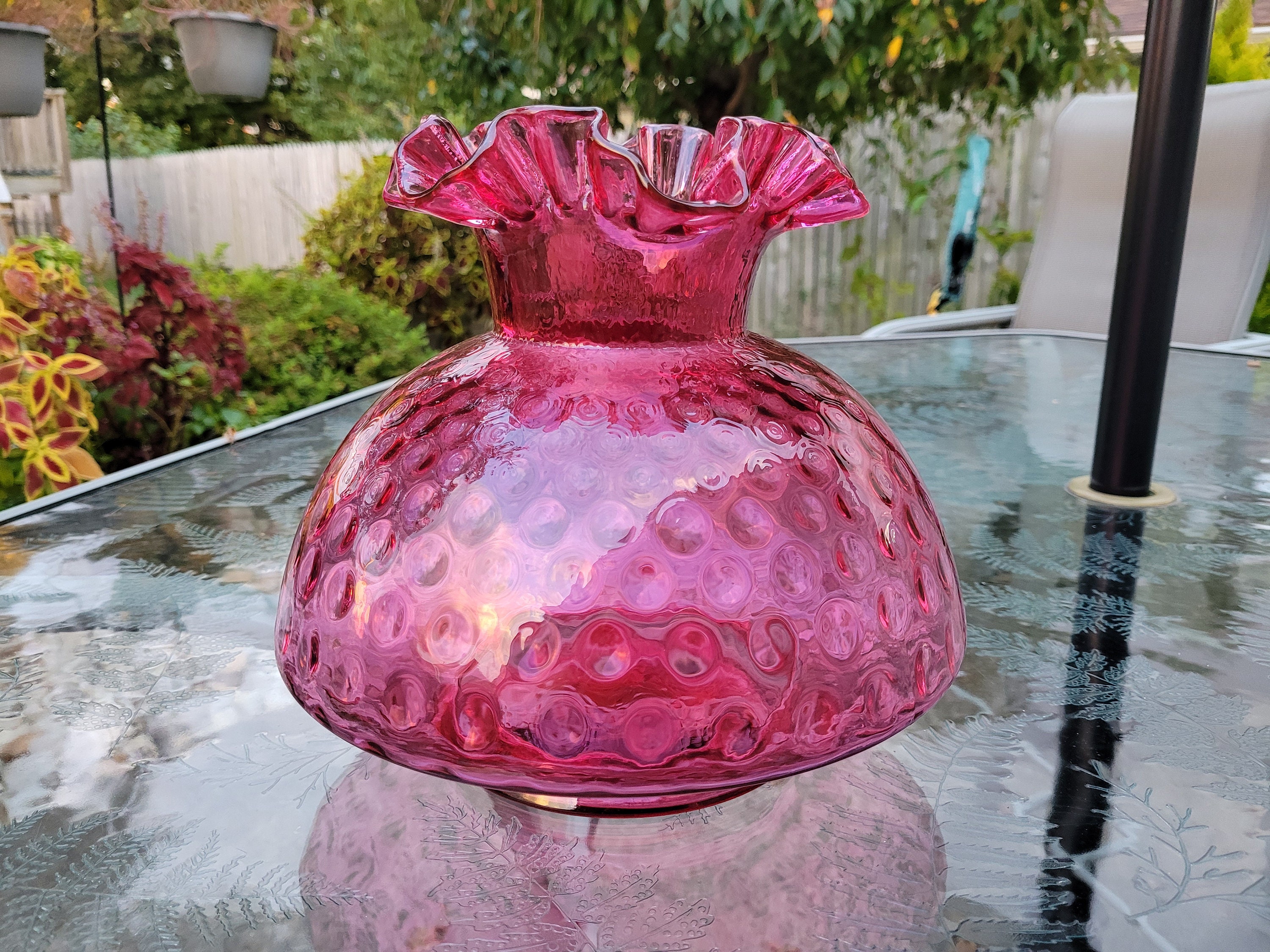 Fenton Cranberry Dot Optic Shade Vase - Etsy