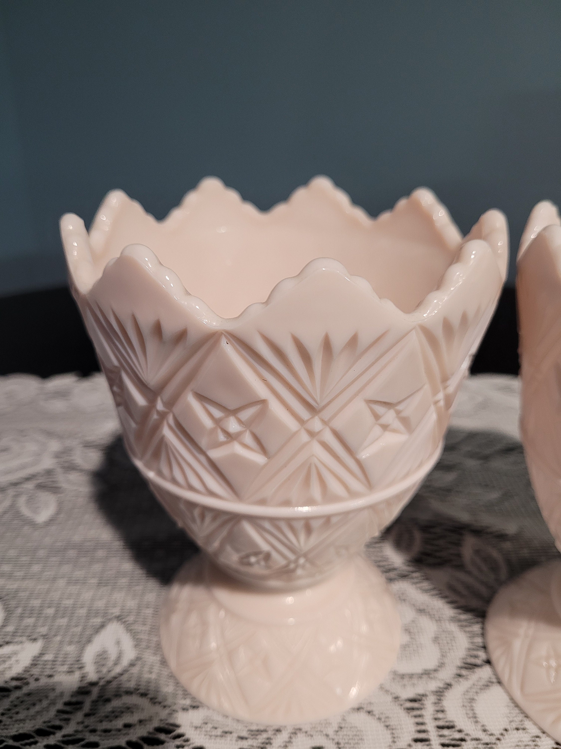NAPCO Shell Pink Milk Glass Planter/ Vases Set of 2 - Etsy