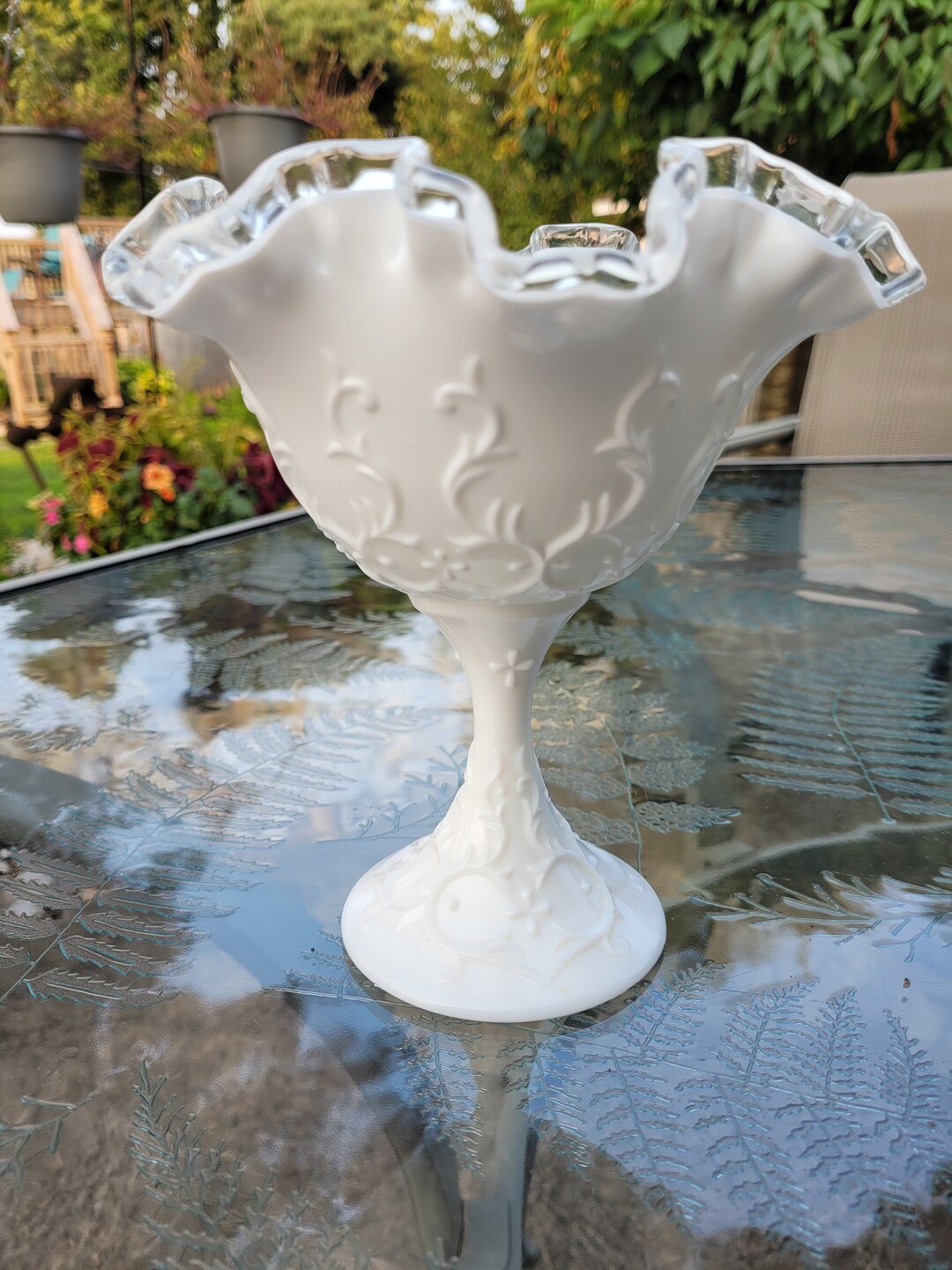 Fenton White Spanish Lace Candy Compote With Clear Silvercrest on ...