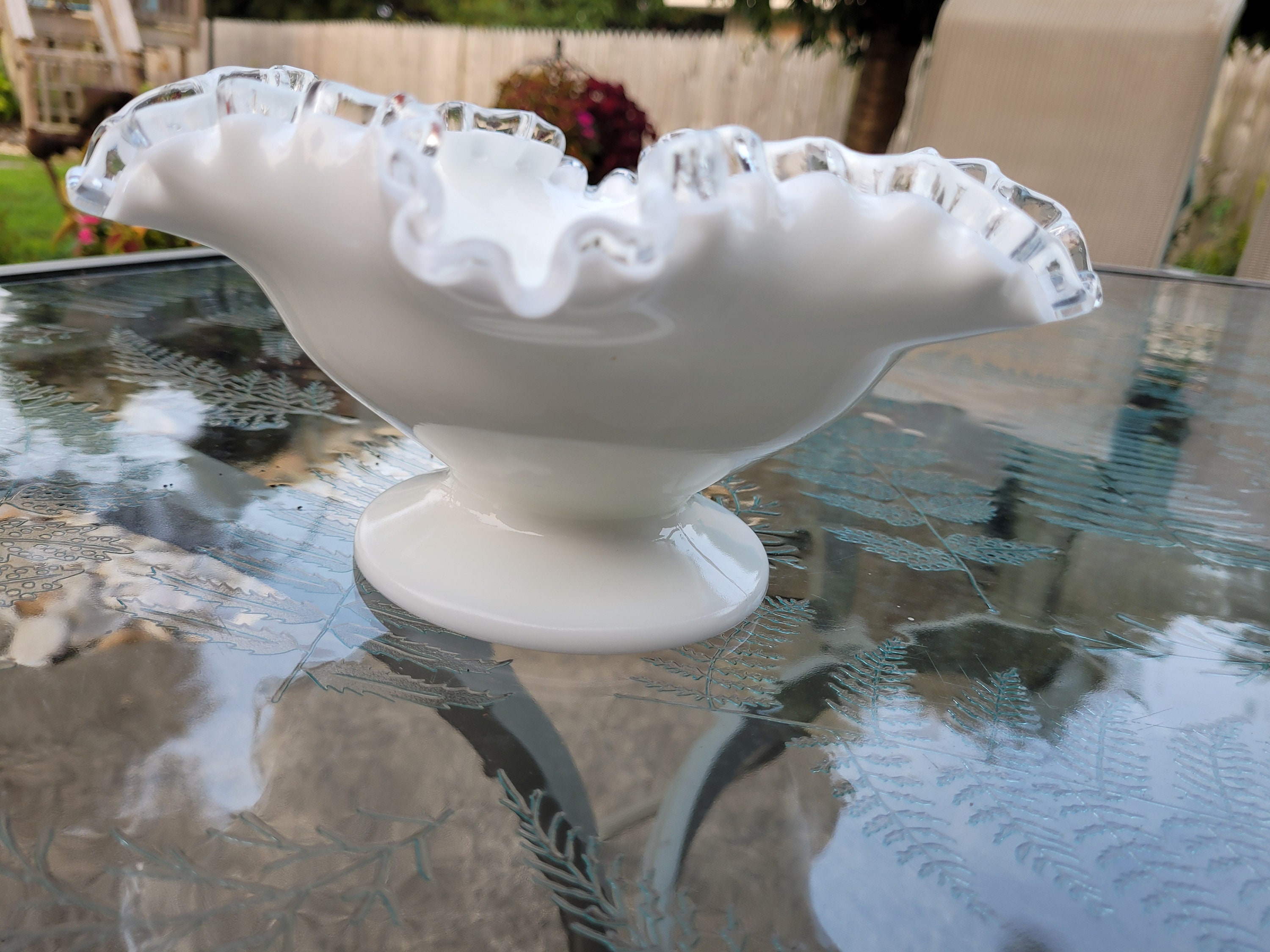 Fenton White Spanish Lace Candy Dish With Silver Crest Ruffles - Etsy