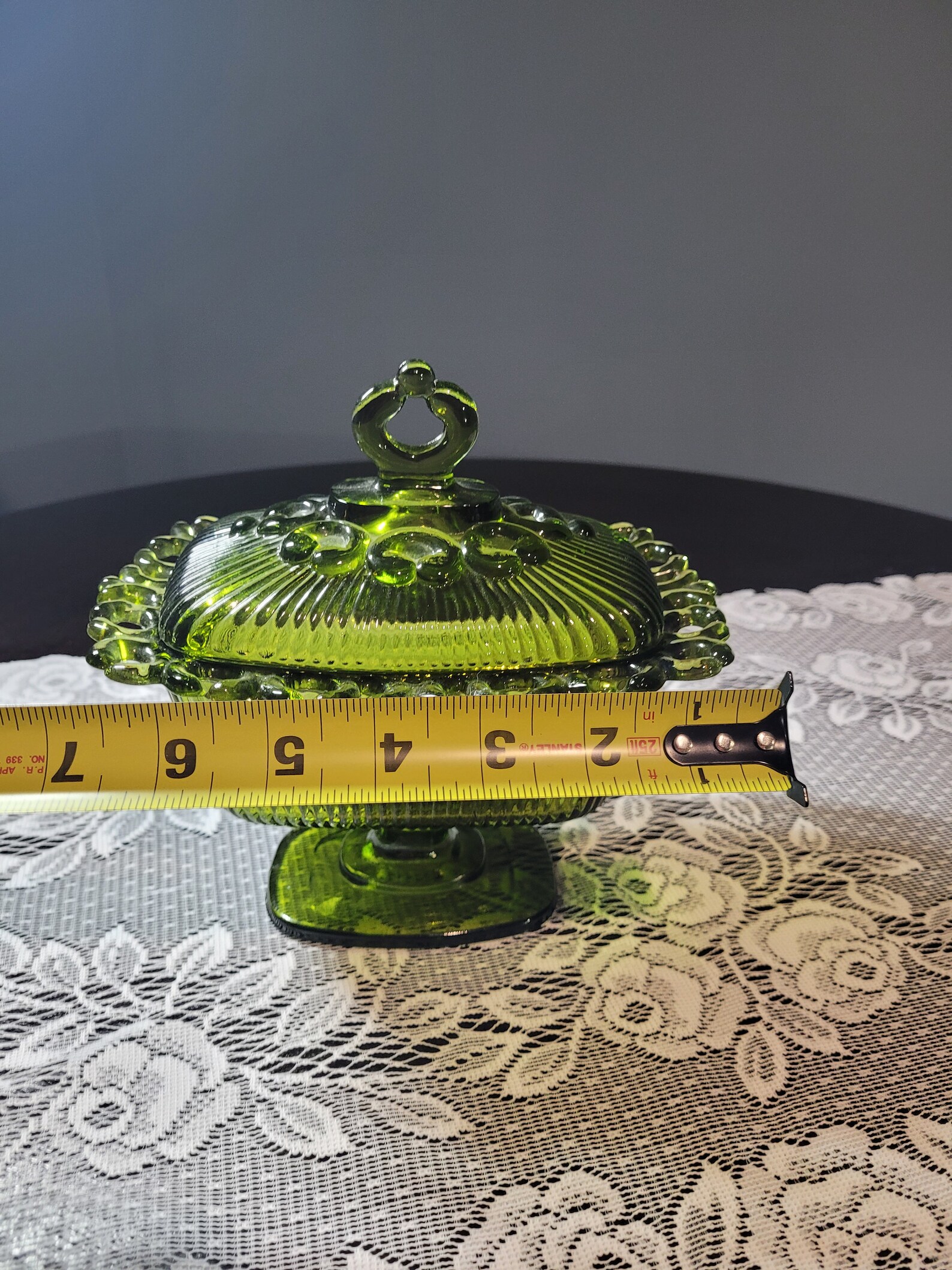 Vintage Indiana Glass Open Lace Pedestal Candy Dish Avacado - Etsy