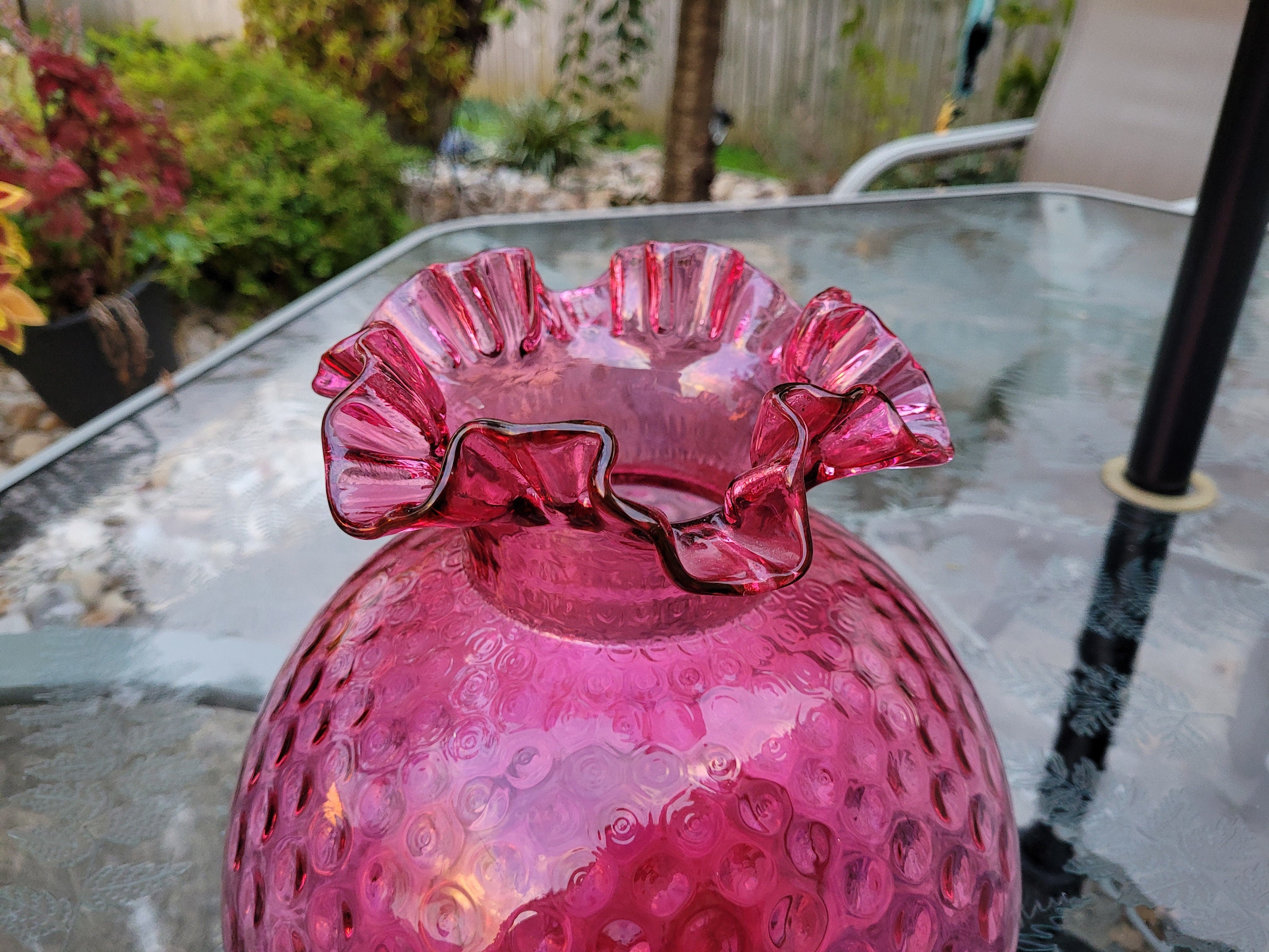 Fenton Cranberry Dot Optic Shade Vase - Etsy