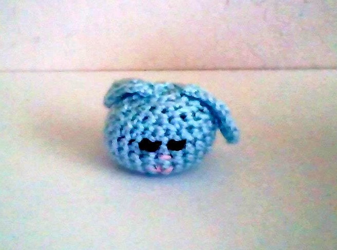 Small Crochet Blue Amigurumi Bunny Head Pink Nose Pink Mouth Blue Bunny ...
