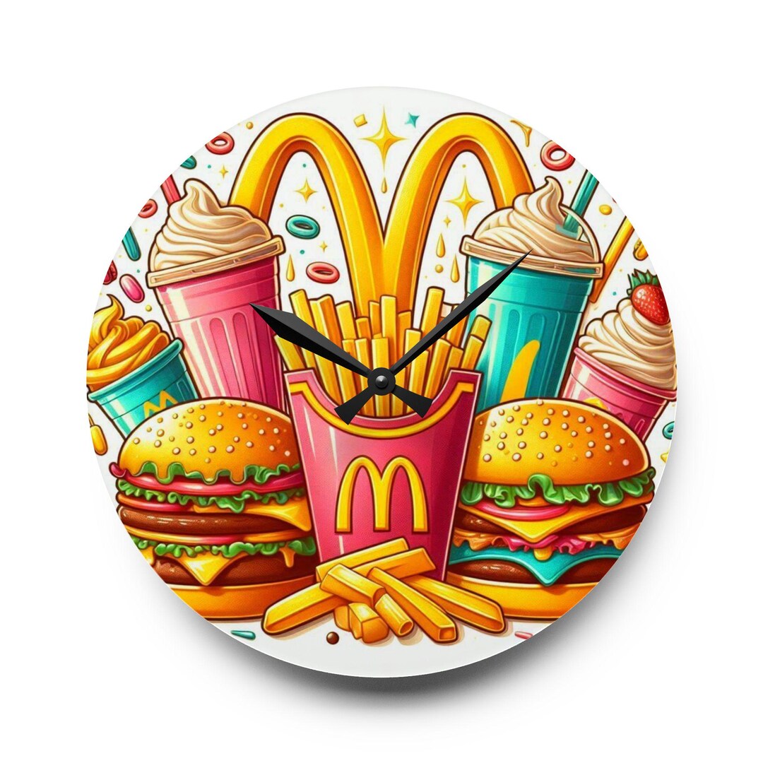 Fast Food Fun Mcdonalds Acrylic Wall Clock Colorful Kitchen Decor, Kids ...