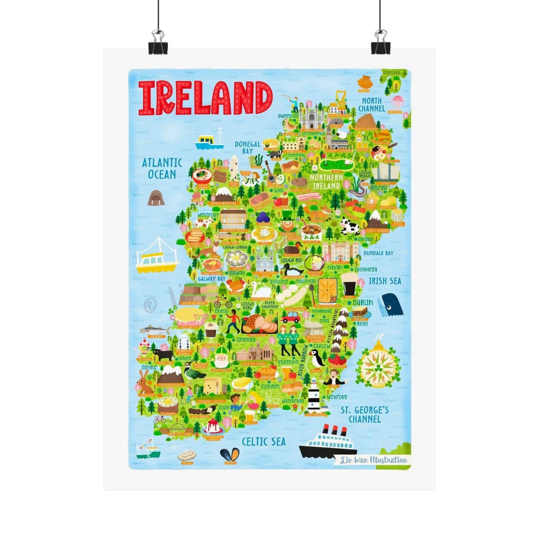 Ireland Illustrated Map Vertical Poster, Vintage Irish Art, Home Decor ...