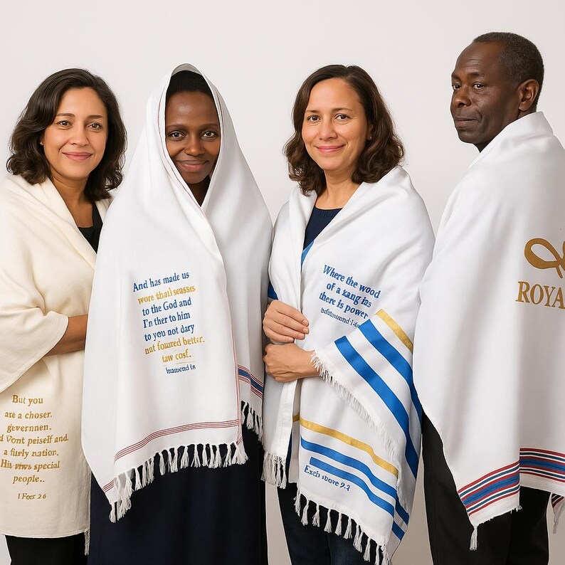 Embroidered Christian Prayer Shawl: Cotton Tallit With Gold 'ROYALTY ...