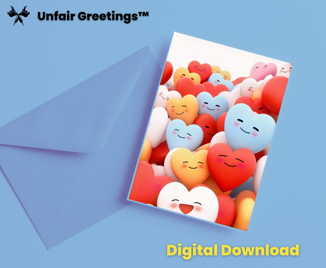 Digital Love Anniversary Cards: Printable, Cute Emoji Hearts, Express ...