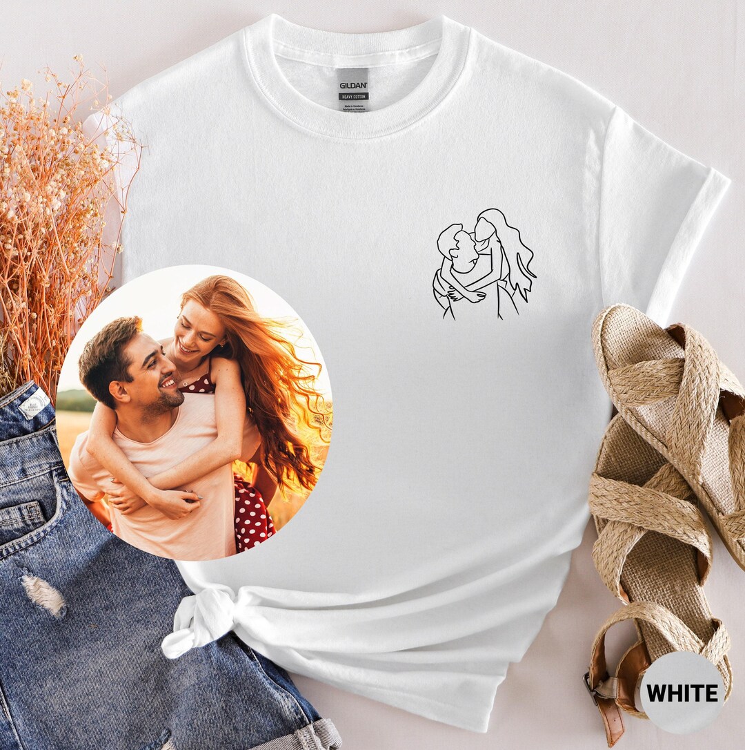 Custom Portrait From Photo Shirt, Couple Portrait Tshirt, Outline Photo ...
