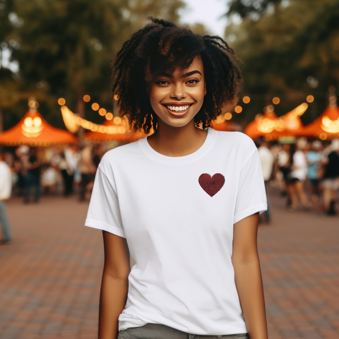 Heart, T-shirt, Thumbprint Heart, Cute Love Shirt, Heart Print Tee, White or Gray Shirt, Red ...