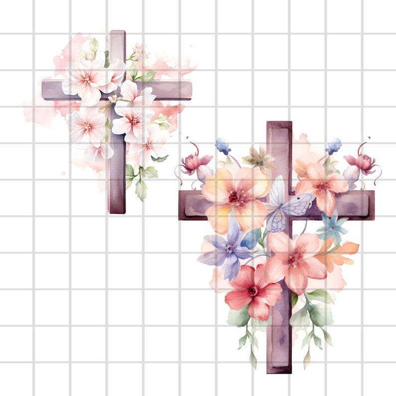 Flower Cross Watercolor Graphic, 10 High-quality Image, Digital ...