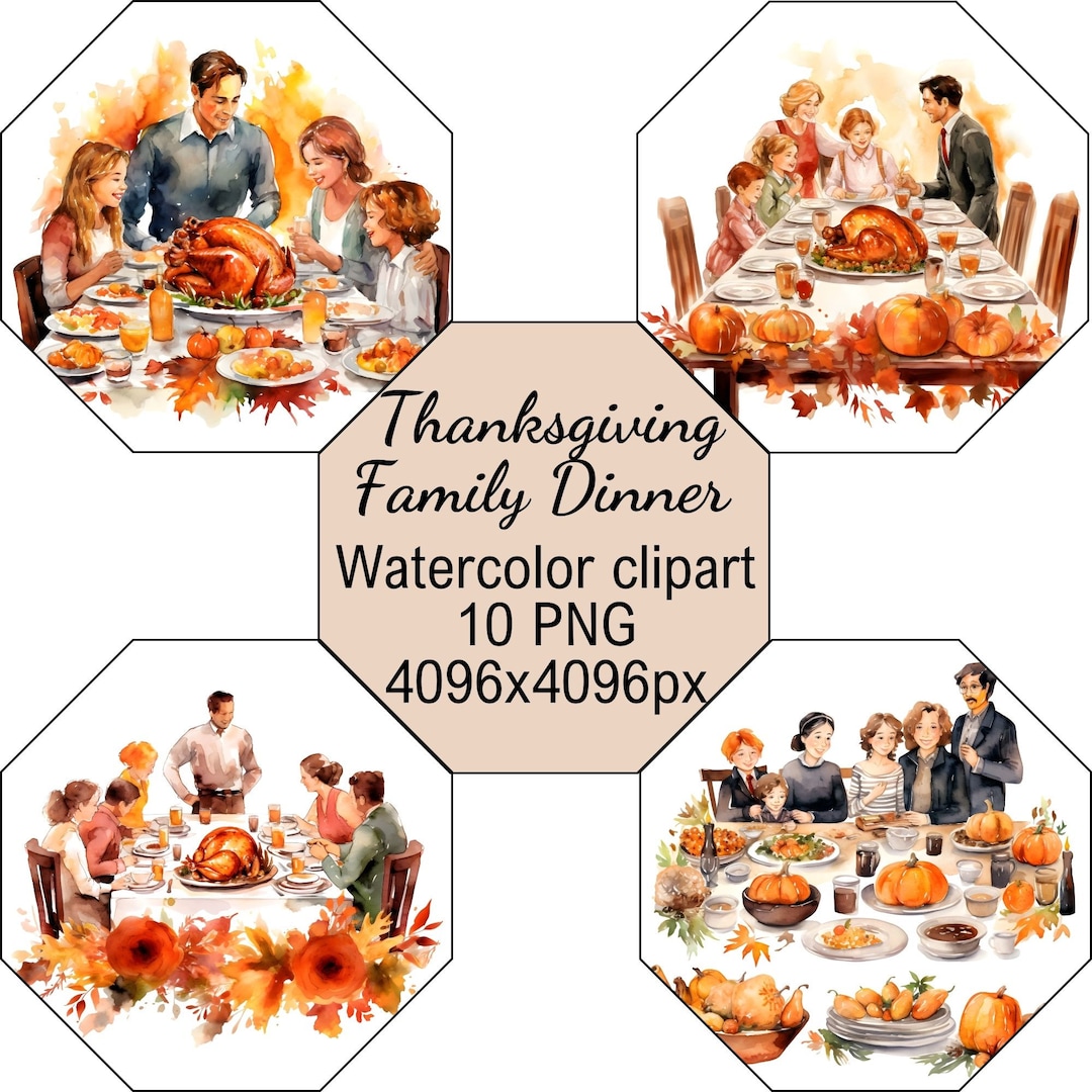 Thanksgiving Family Dinner Clipart, 10 Digital Image, Digital Download ...