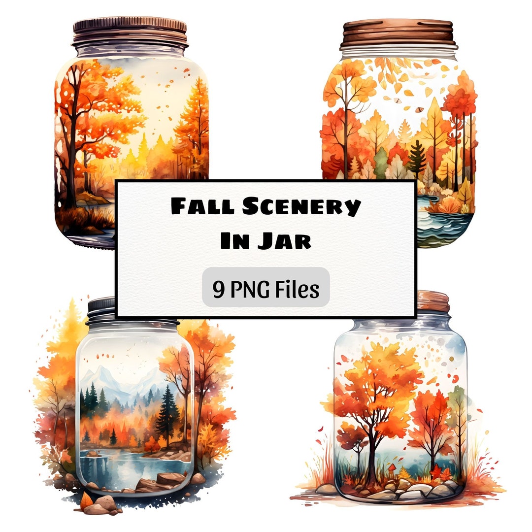 Watercolor Autumn Jar Clipart Bundle, Autumn Landscape, 9 Art ...